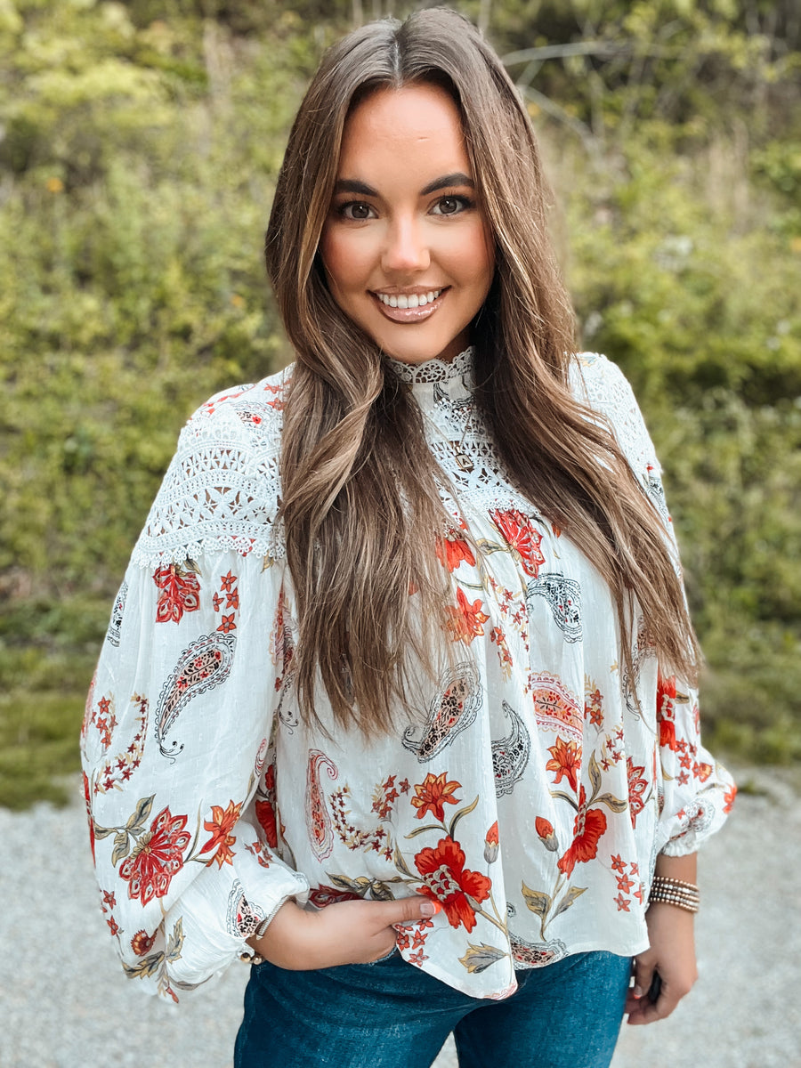 Claire Lace/Patterned Blouse – Ivory Lee Boutique